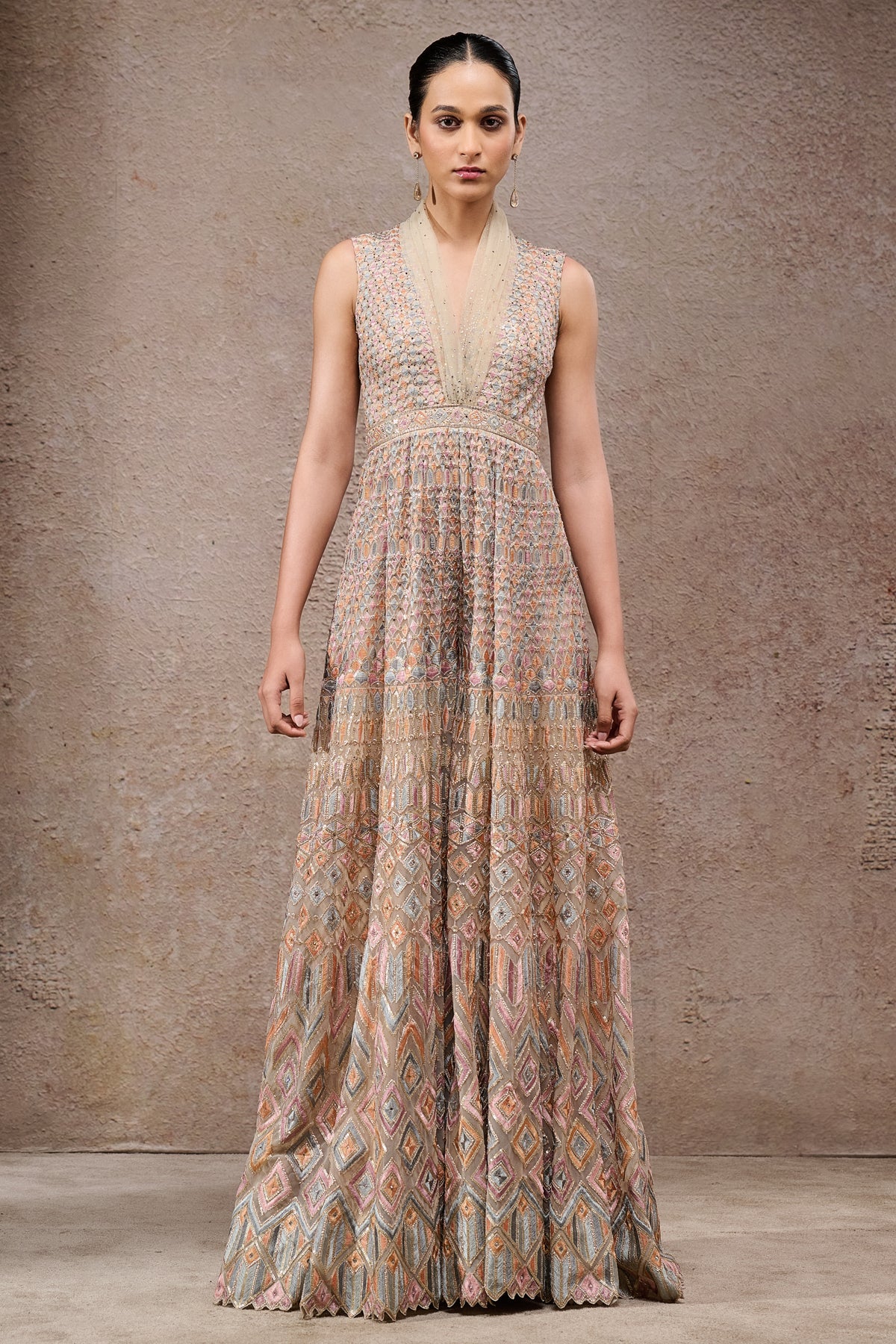 Golden Light Geometric Embroidered Jumpsuit